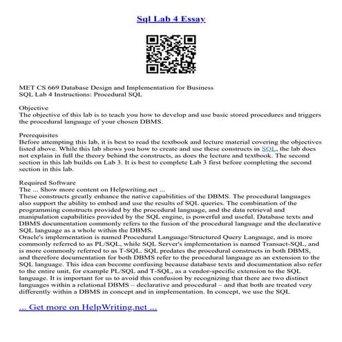Sql Lab 4 Essay | PDF