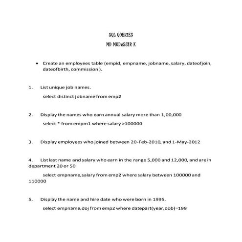 Sql Rdbms Queries And Question Bank Pdf
