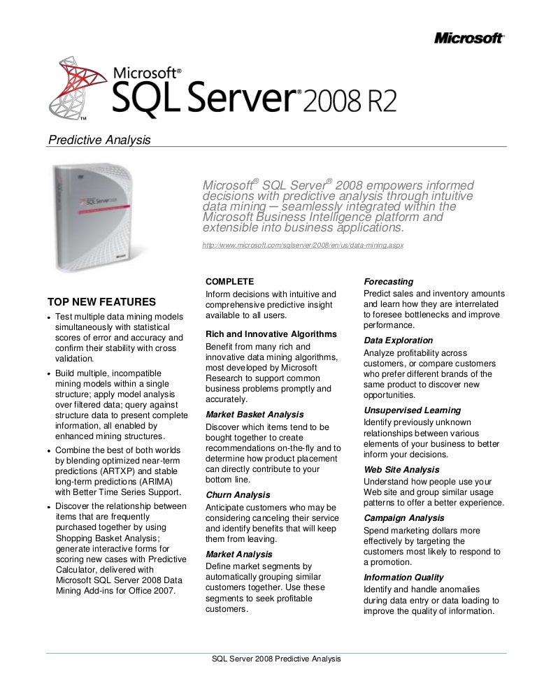 Sql server 2008 r2 predictive analysis data sheet