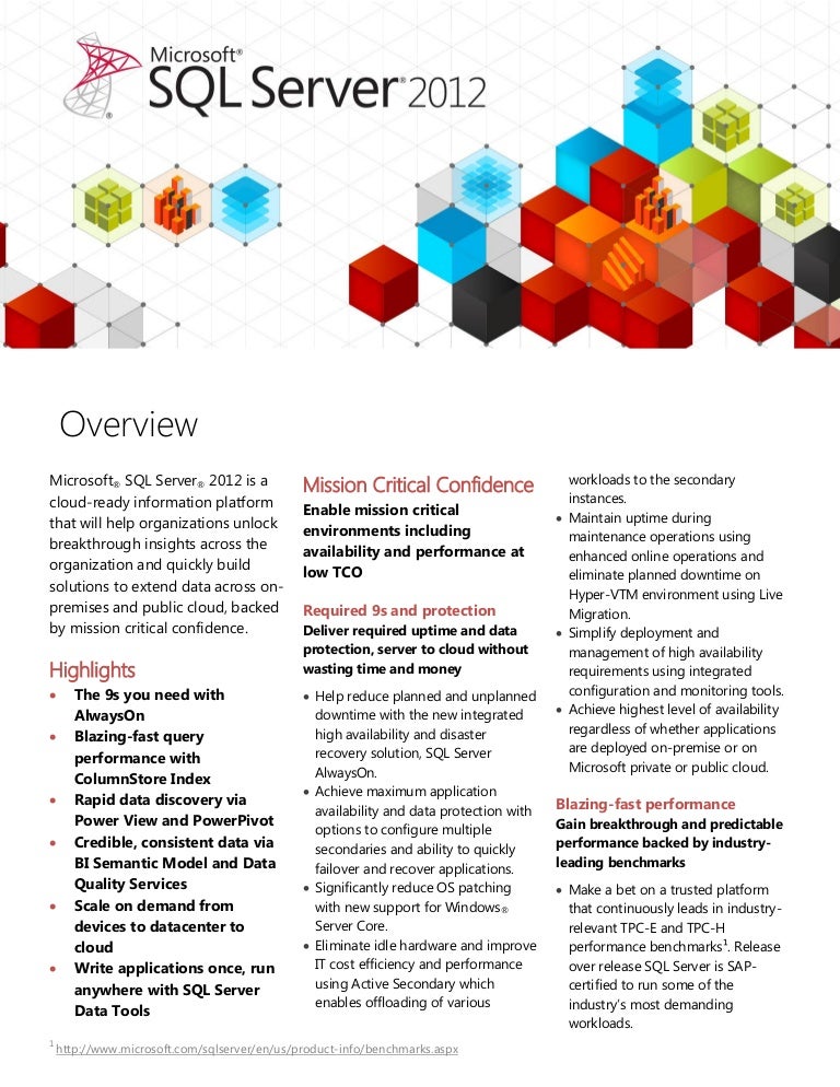 Sql Server 2012 Datasheet