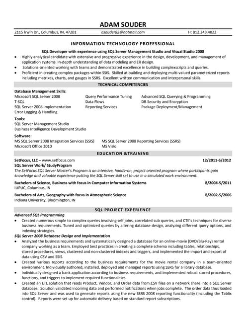 Resume - sql server developer | PDF