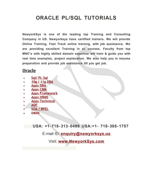 Oracle Plsql Tutorials Overview Sql Commands Pdf