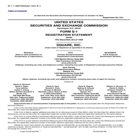 Square, Inc SEC Form S-1 - IPO Filing | PDF