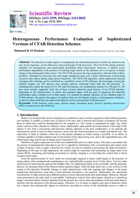 Heterogeneous Performance Evaluation Of Sophisticated Versions Of Cfar
