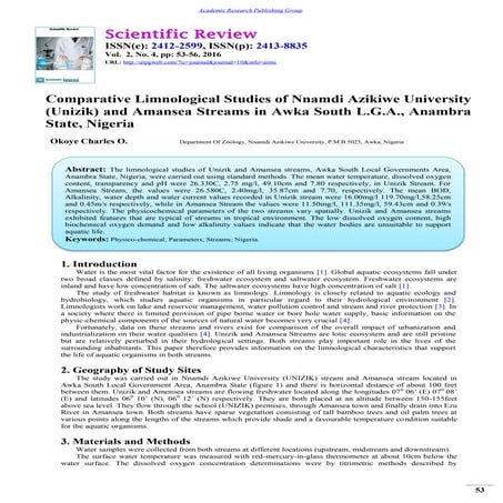 Comparative Limnological Studies of Nnamdi Azikiwe University (Unizik ...