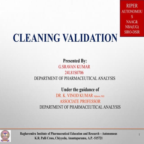 Cleaning validation and regulatory guidelines | PDF