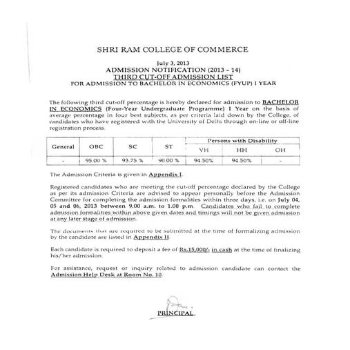 SRCC Economics - 1st Cut off list | PDF