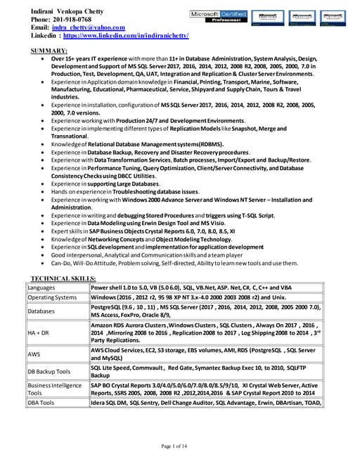 Sr Database Administrator PostgreSQL and SQL Server - Engineering | PDF Sr Database Administrator PostgreSQL and SQL Server - Engineering | PDF