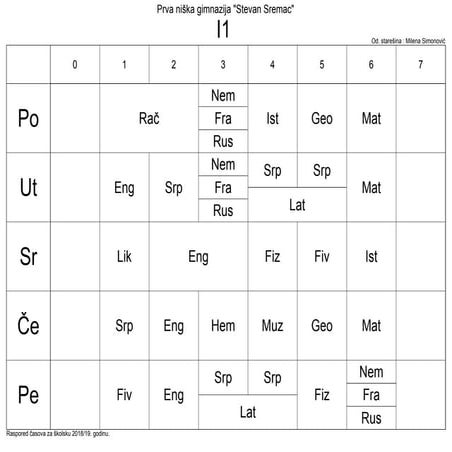 Sremac 2018 p1_raspored_casova_odeljenja_180917 | PDF