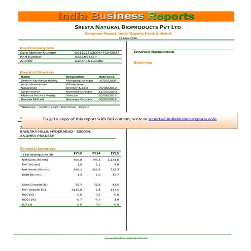 Sresta Natural Bioproducts | PDF