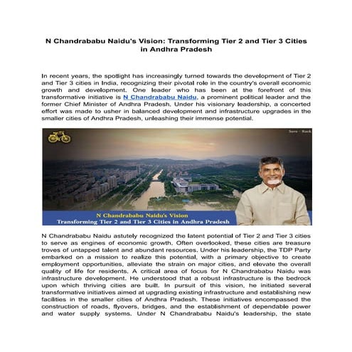 N Chandrababu Naidu's Vision: Transforming Tier 2 and Tier 3 Cities in Andhra Pradesh | PDF