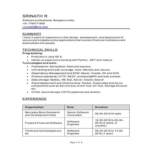 Srinath R - resume | PDF