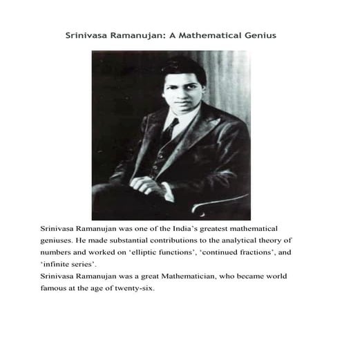 Srinivasa Ramanujan: A Mathematical Genius | PDF