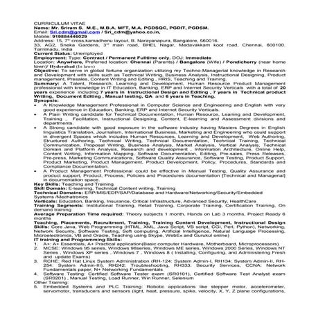 SriramTrainerResume | PDF