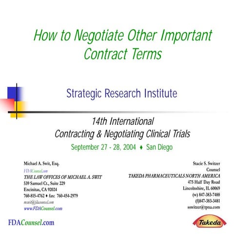 How to Negotiate Other Important Clinical Study Contract Terms | PPT