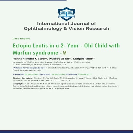 Ectopia lentis classification and management | PPTX