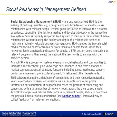 Social Relationship Management | PPTX | Social Networking | Internet