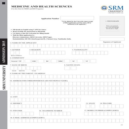 Srm mbbs bds_form | PDF