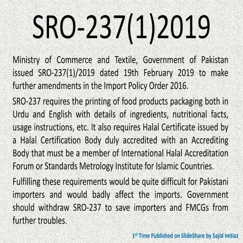 SRO-237(1)2019 and Pakistani Importers | PPTX