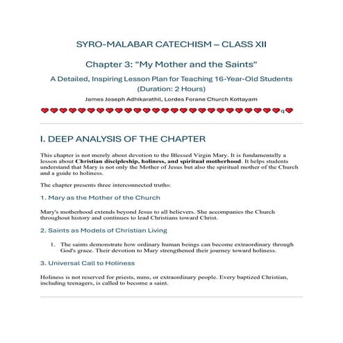 Syro Malabar Catechism Lesson Plan Class 12 Chapter 3 Lesson Plan James ...