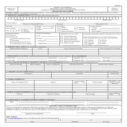 National Manpower Skills Registration System - Form 1 | PDF