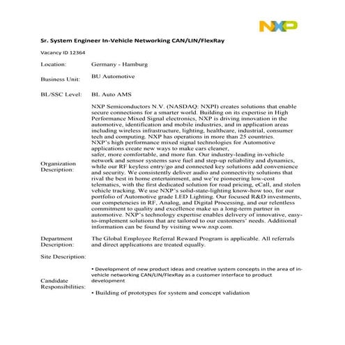 Sr system engineer in vehicle networking can lin flexray 13230 | PDF