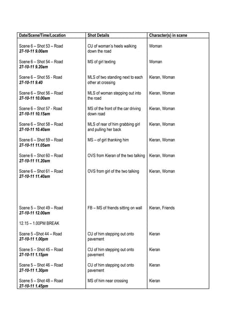 Shooting Schedule 1 | DOC
