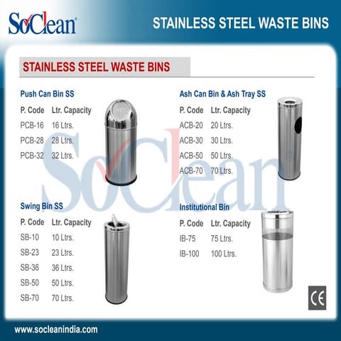 Soclean india - Stainless Steel Waste Bins - Pedal / Open / Push Can ...