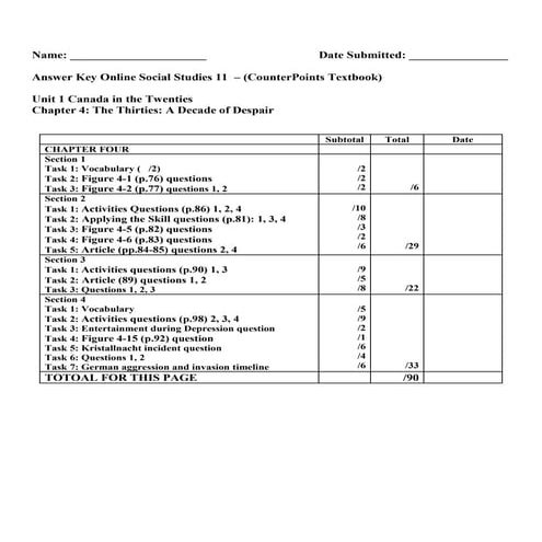 Social Studies 10 and 11 Textbook Key for Counterpoints | DOC