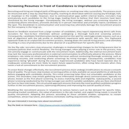 Screening Resumes in front of Candidates is Unprofessional | PDF