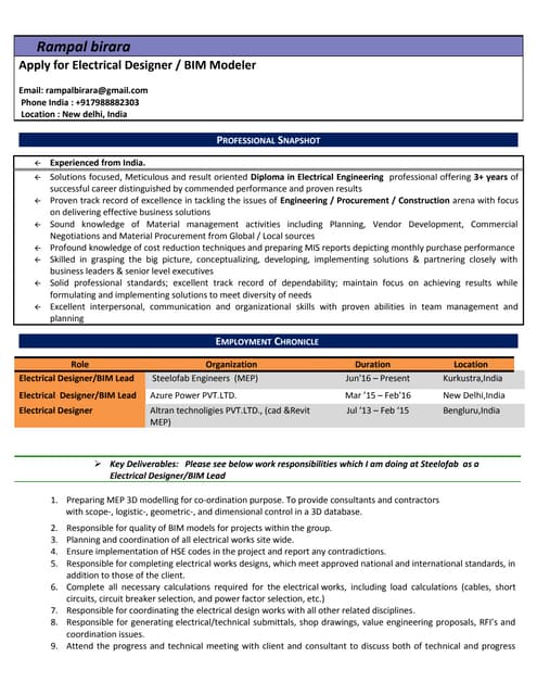 CV_ BIM Revit Mep Modeler & Draftsman | DOCX