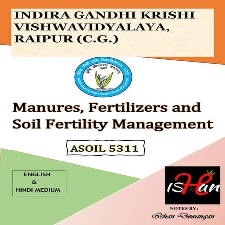 Manures, Fertilizers and Soil Fertility Management ASOIL5311 Notes IGKV ...