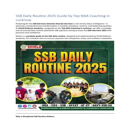 SSB Daily Routine 2025 Guide by Top NDA Coaching in Lucknow | PDF