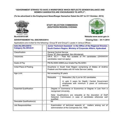 SSC-SR invites application for Various “Group-B” and “Group-C” Posts ...
