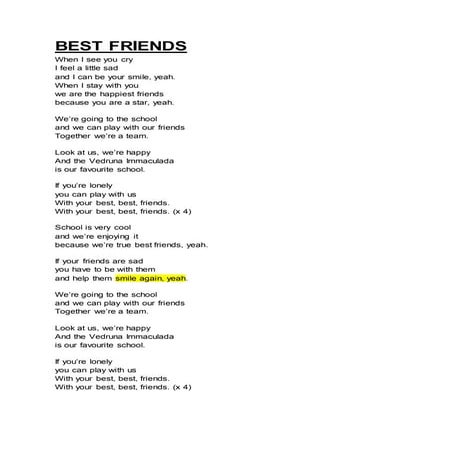Ssc1516 lyrics vedruna immaculada best friends song 6è b | DOCX