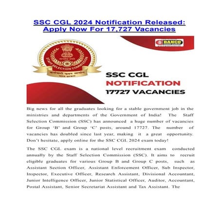 SSC CGL 2024 Notification Released: Apply Now For 17,727 Vacancies.pptx