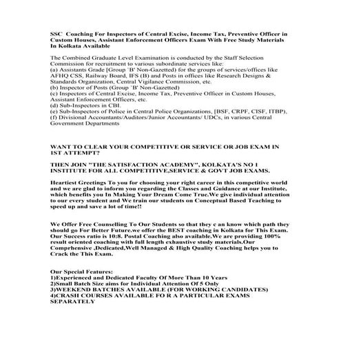 Ssc coaching for inspectors of central excise, income tax, preventive ...