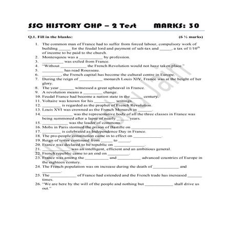 S.S.C. History Chp 2 Test Paper | PDF