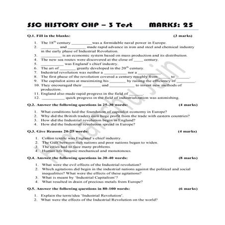 S.S.C. History Chp 2 Test Paper | PDF