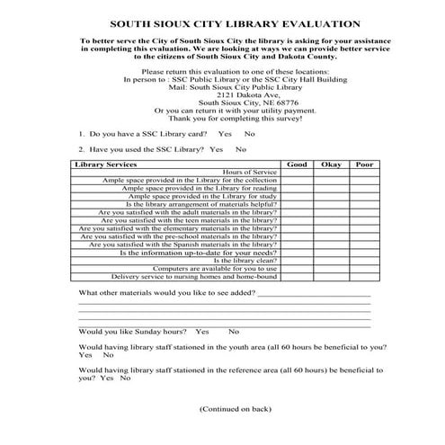 South Sioux City Library Evaluation | DOCX | Education