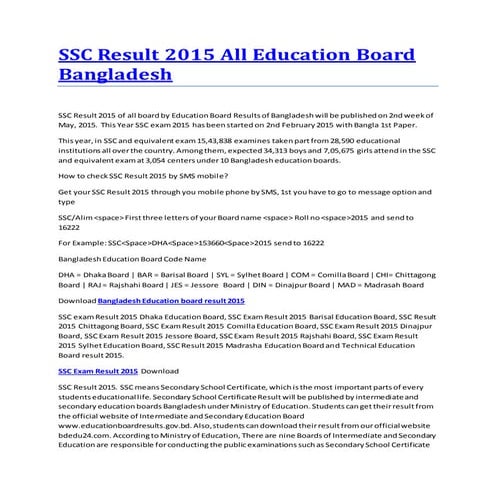 Ssc result 2015 all education board bangladesh | DOCX