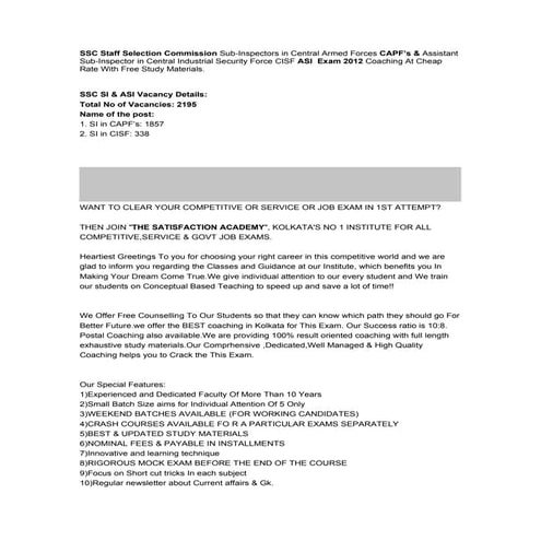 Ssc staff selection commission sub inspectors in central armed forces ...