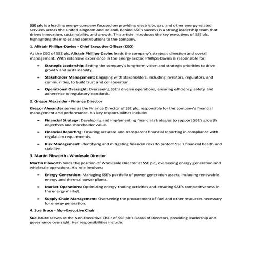 SSE plc Executives: Leadership Team Driving Energy Innovation | PDF
