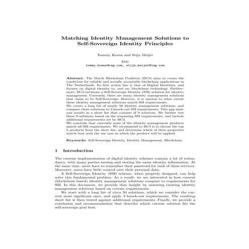 Matching Identity Management Solutions to Self-Sovereign Identity ...