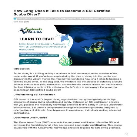 Learn SSI open water diver course in Andaman | PDF