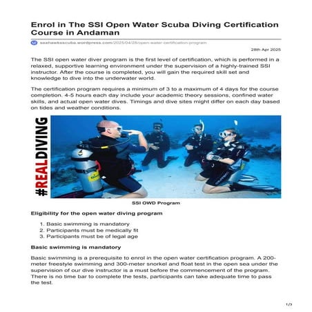 Enrol in the SSI open water diver course in the Andaman | Seahawks ...