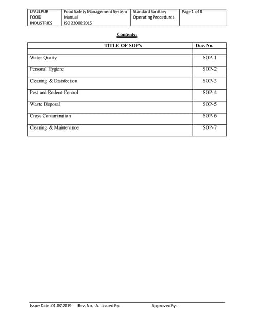 SSOP- SANITATION STANDARD OPERATING PROCEDURES | PPT