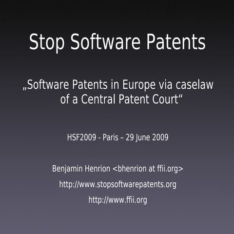Software Patents in Europe via caselaw of a Central Patent Court | PPT