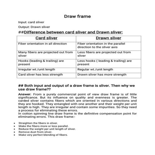 Spinning draw frame | PDF