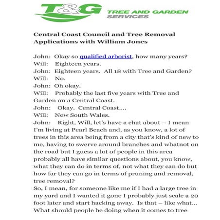 Central Coast Council and Tree Removal Applications with William Jones ...